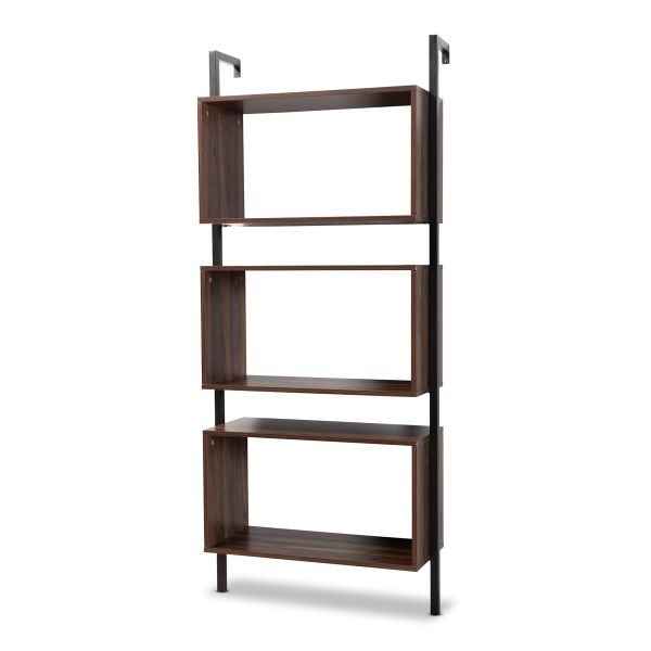 Aldis Modern Industrial Walnut Brown Finished Wood and Black Metal 3 ...