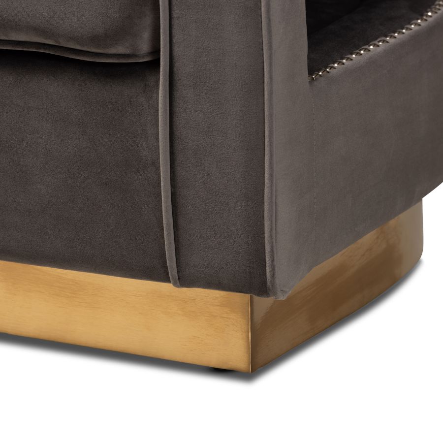 Neville Modern Luxe and Glam Grey Velvet Fabric Upholstered and Gold ...