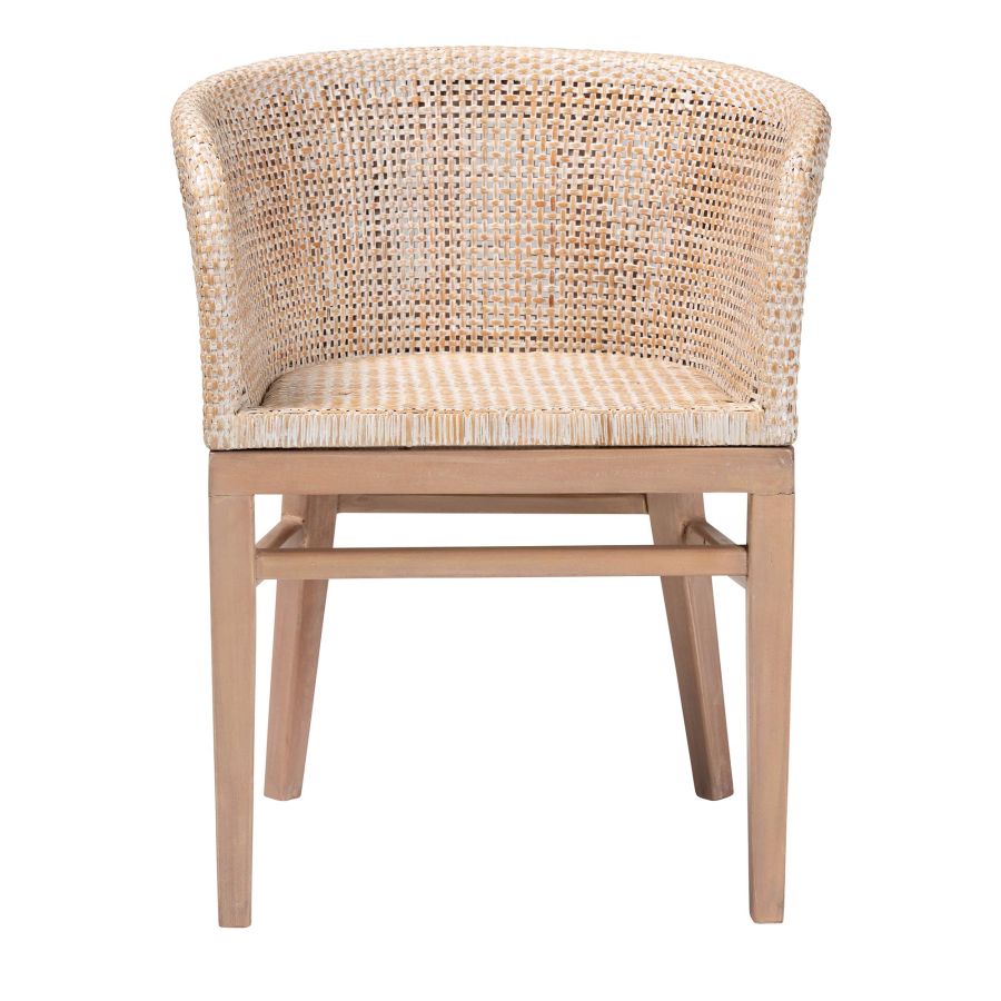 Papua Modern Bohemian Antique White Washed Rattan and Mahogany Wood ...