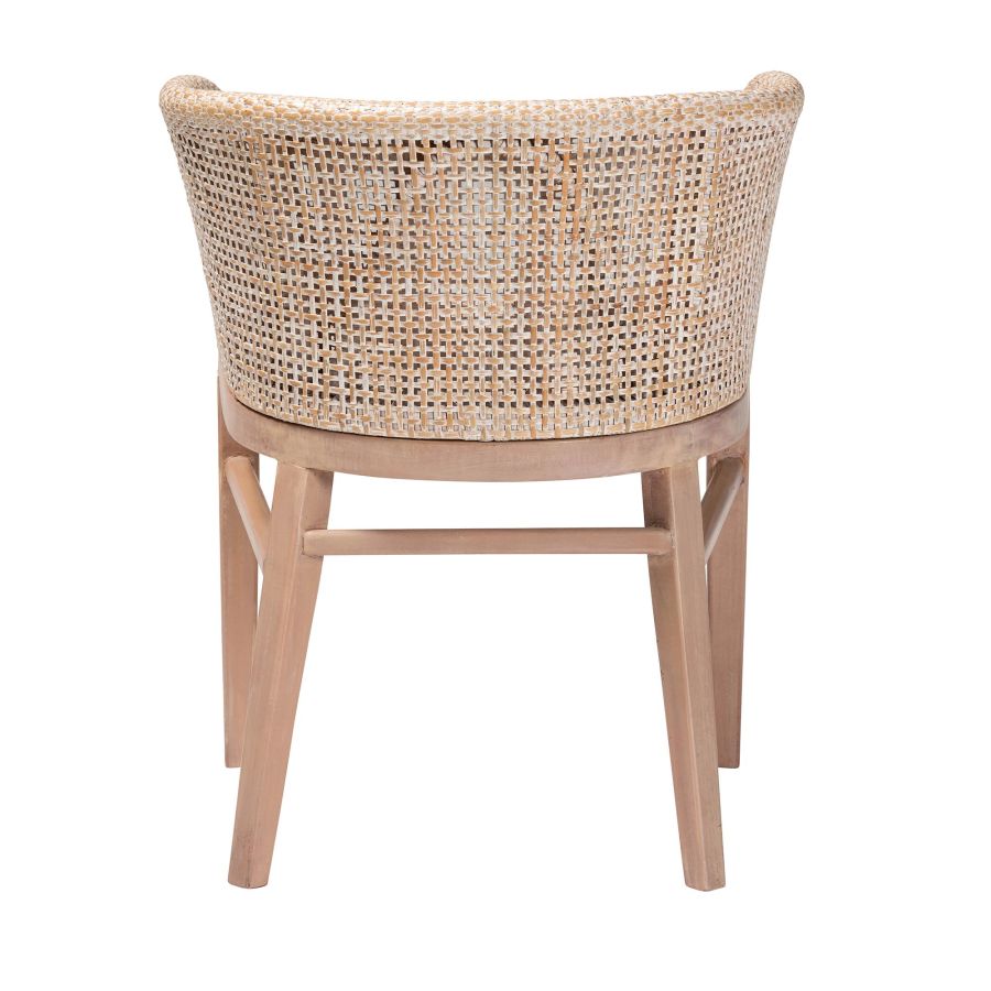 Papua Modern Bohemian Antique White Washed Rattan and Mahogany Wood ...